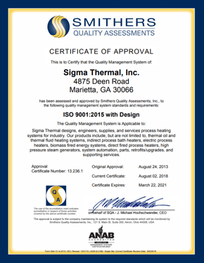 ISO 9001:2015 Quality Certification for Sigma Thermal | Sigma Thermal